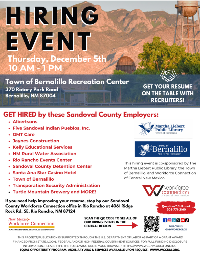 Bernalillo Hiring Event - Workforce Connection of Central New Mexico